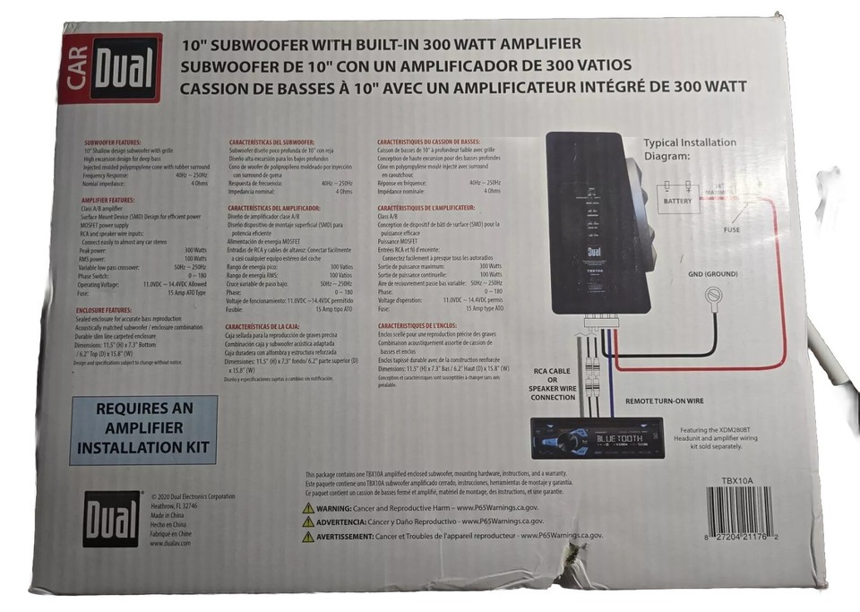 Dual Powered Subwoofer 10 in. Built-in Amplifier 300W Peak Power New ...
