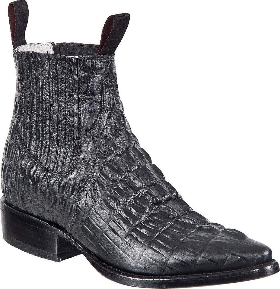 Men’s Short Ankle Crocodile Alligator Print Leather Boot | eBay