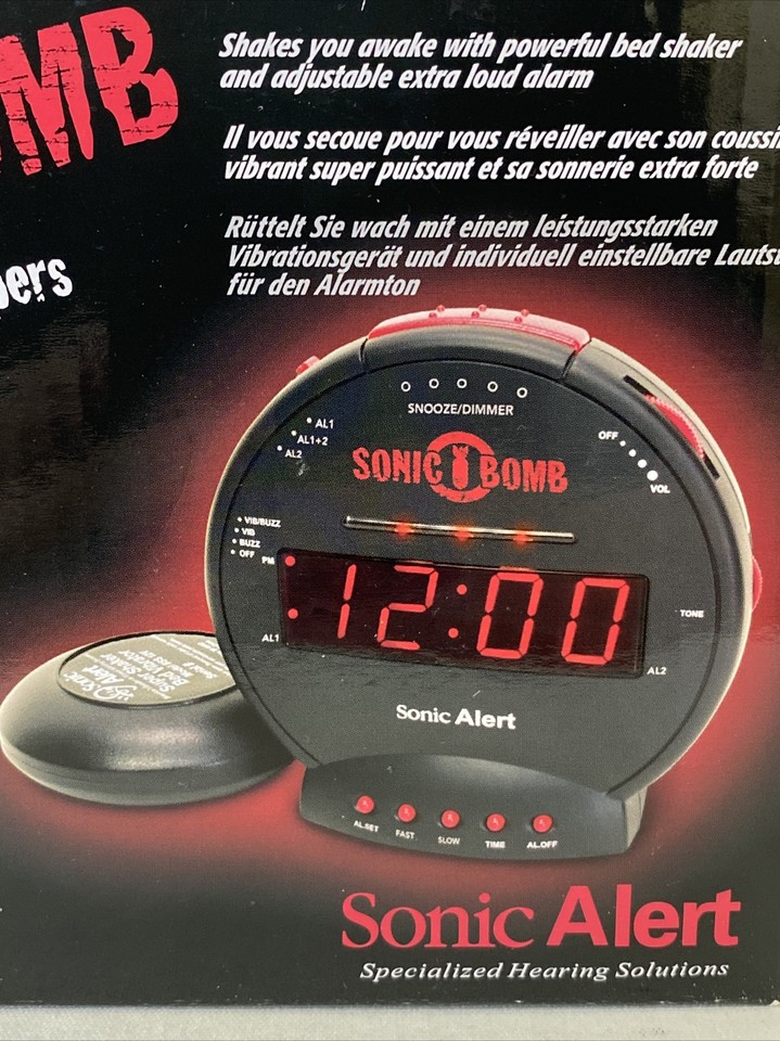 SONIC BOMB ALARM CLOCK Extra Loud with Vibrating Bed Shaker 113dB NEW ...