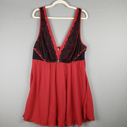 Cacique Plus Size 22/24 Lace Accent Lingerie Slip Red Black Sexy Gothic ...