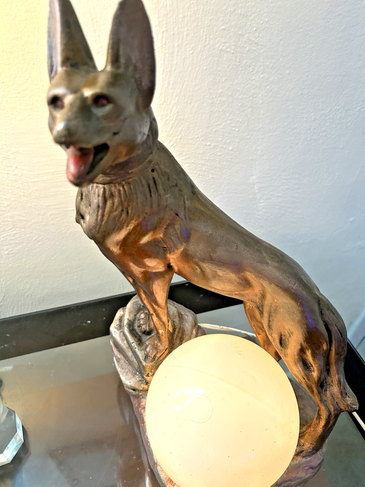 1930's RIN TIN TIN CHALKWARE LAMP art deco MOVIE STAR DOG CONEY ISLAND ...