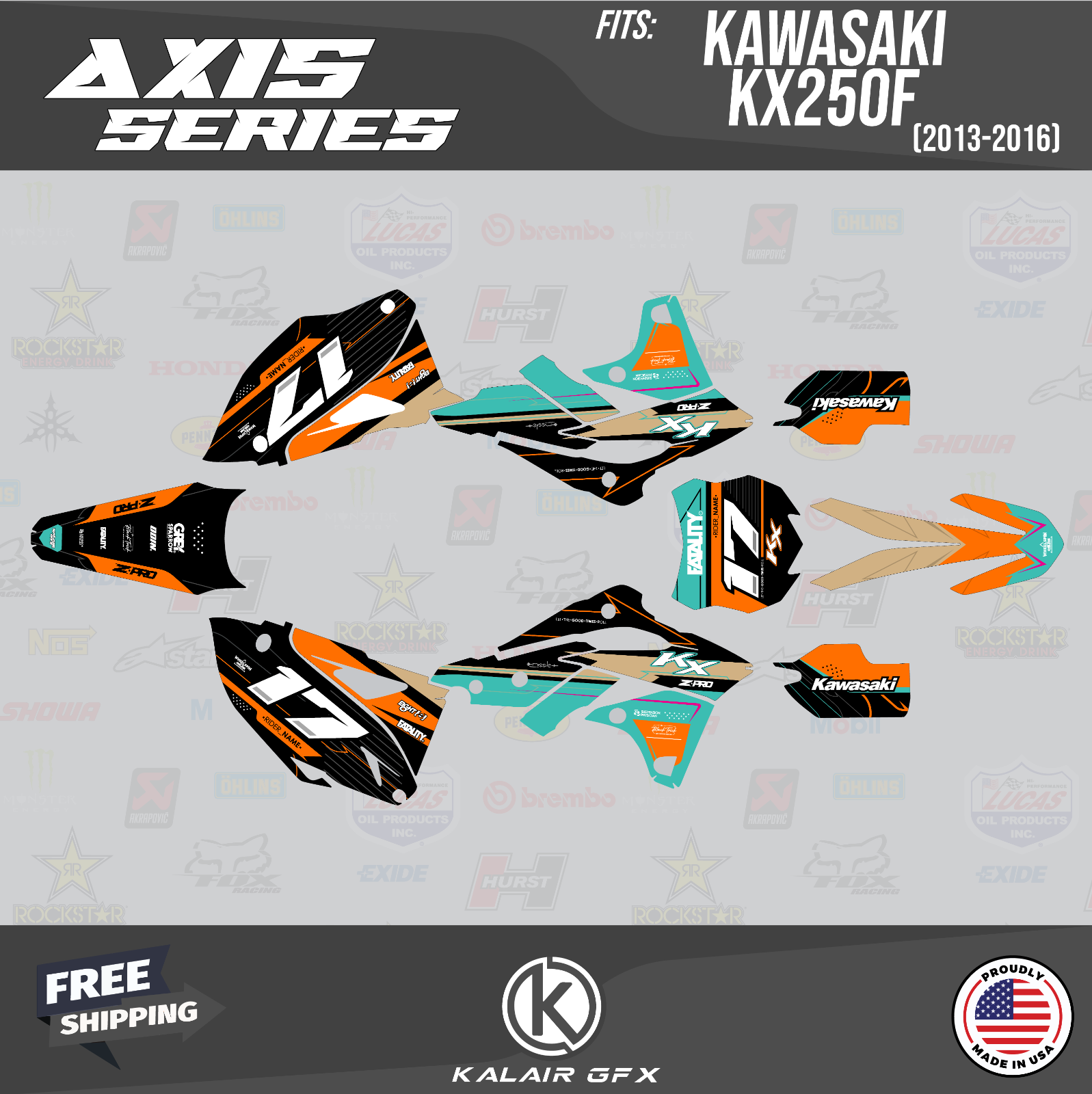 Graphics Kit for Kawasaki KX250F (2013-2016) KX 250F Axis Series ...