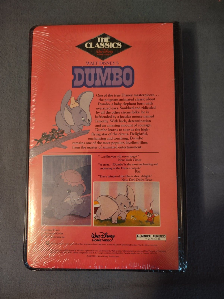 Walt Disney Black Diamond Classics VHS DUMBO 1985 RARE Clamshell 24V VHS NTSC | eBay