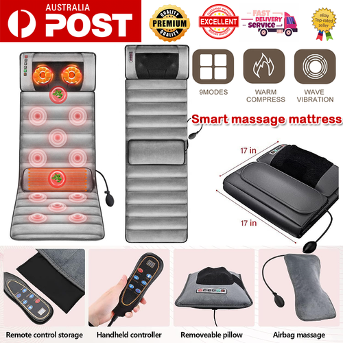 10 Motors Vibration Massage Mat Full Body Heated Lying Pad Back Neck ...