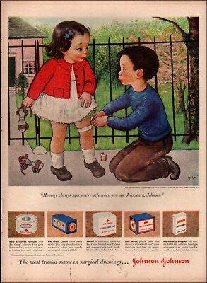 1950 Vintage ad Johnson & Johnson surgical dressing Art children skates ...