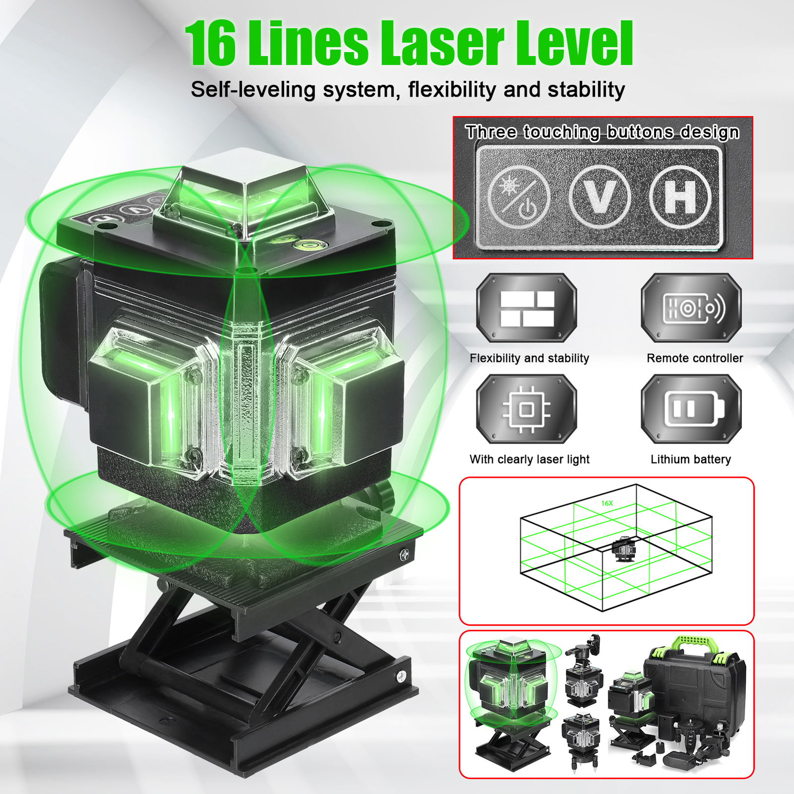 Multifunctional 16 Lines Level 3° Self-leveling Machine Rechargeable ...