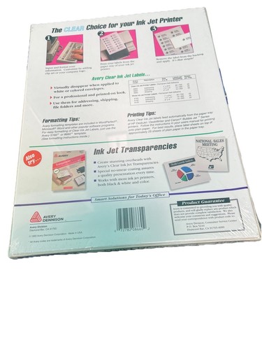 Avery 8660 Clear Inkjet Labels 1x2-5/8 inch 750 Labels Home Office ...