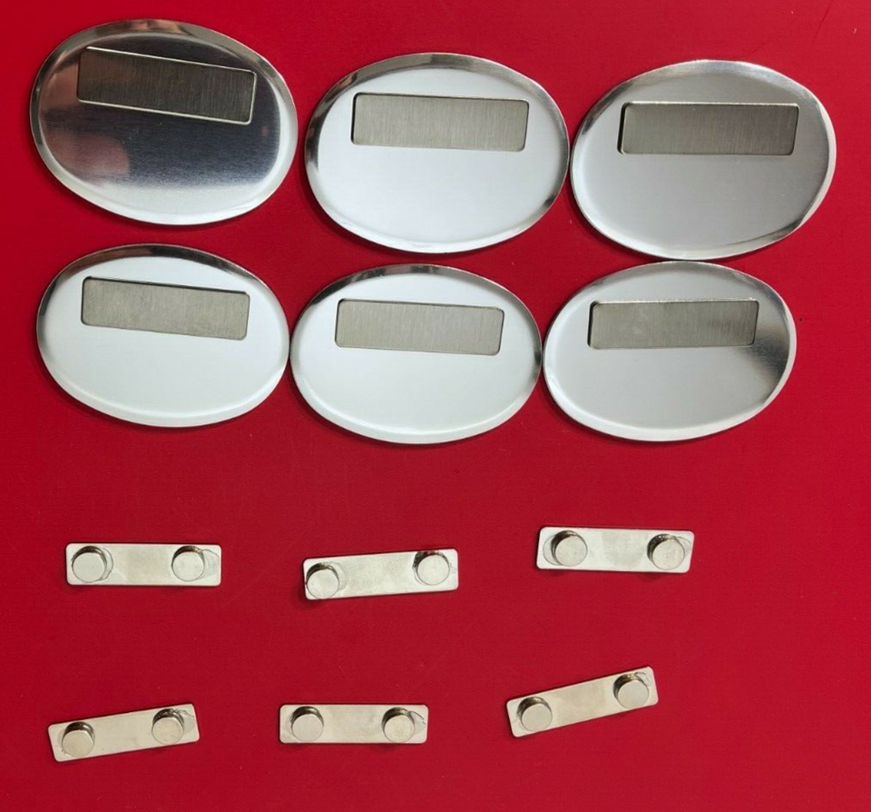 Magnetic Oval Name Badge Blanks with Pin – 6 Pack (Silver) | eBay
