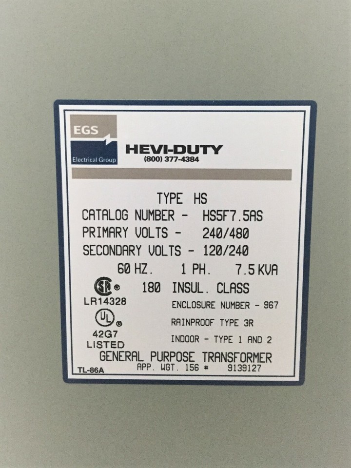 Hevi-Duty, HS5F7.5AS, Encapsulated Automation Transformer | eBay