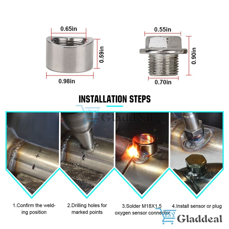 2 Sets O2 OXYGEN SENSOR M18 X 1.5 BUNG & PLUG WIDEBAND WELD ON / IN NUT ...