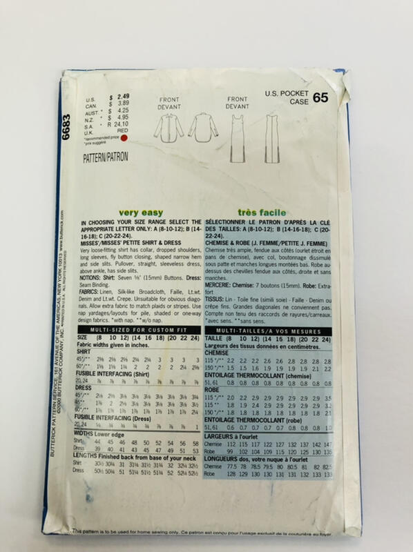 Vintage Butterick See & Sew Sewing Pattern 6683 Misses Shirt, Dress ...