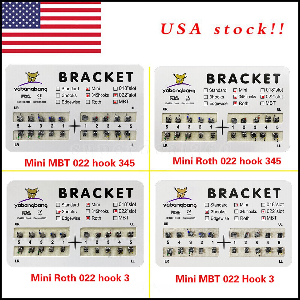 Dental Orthodontic Bracket Braces Roth/MBT 345 Hooks /Super Arch Wire ...