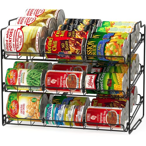 Stackable Can Rack Organizer for Kitchen and Pantry, 3 Tier, Black ...