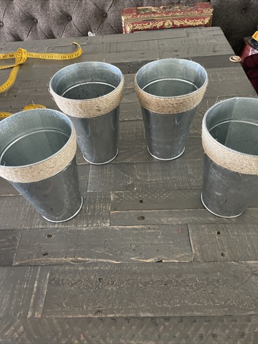 Set of 4) Tin Decorative buckets with ropes rim, | eBay
