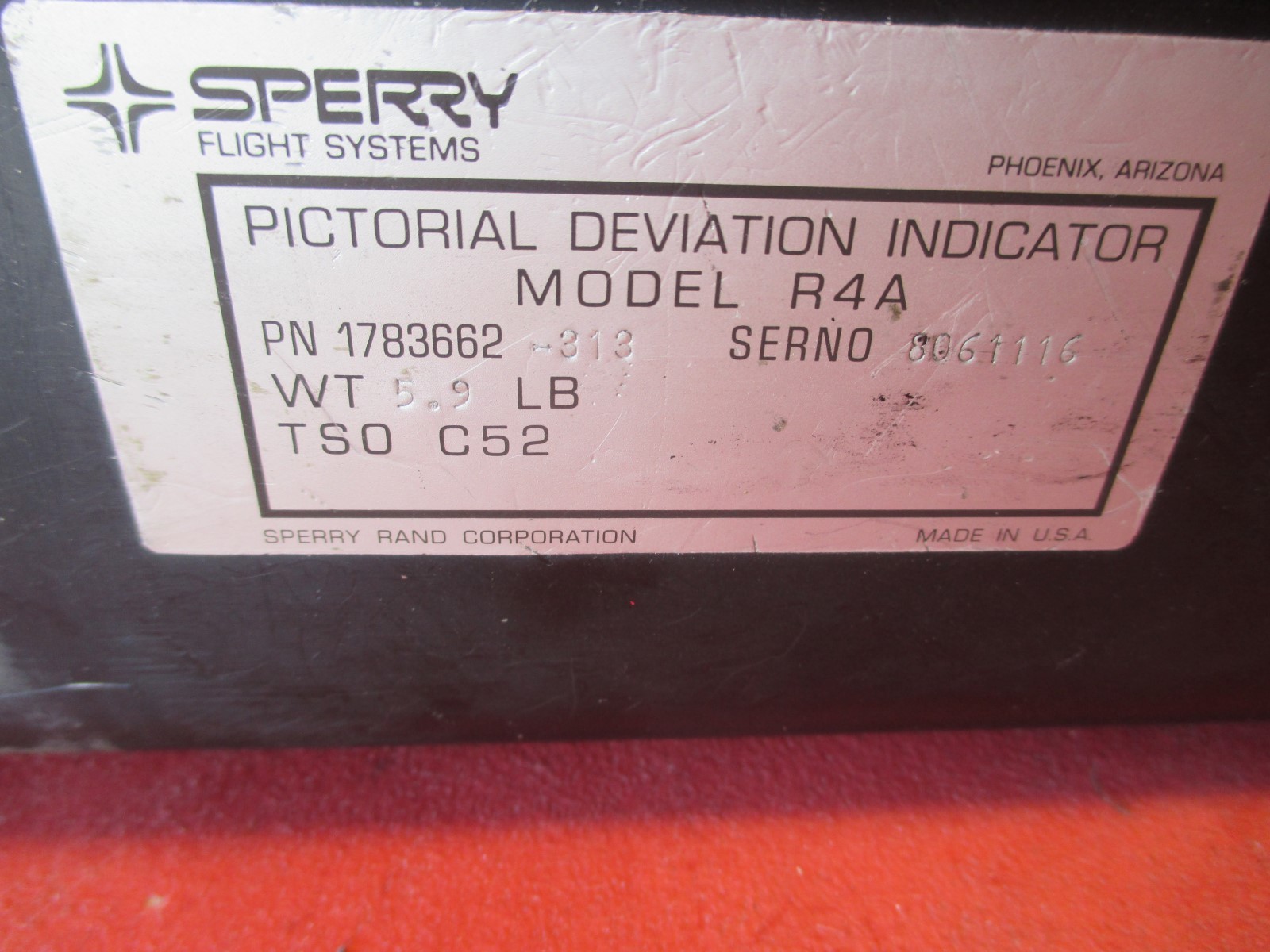 Sperry Flight Systems R4A Pictorial Deviation Indicator PN 1783662-313 ...
