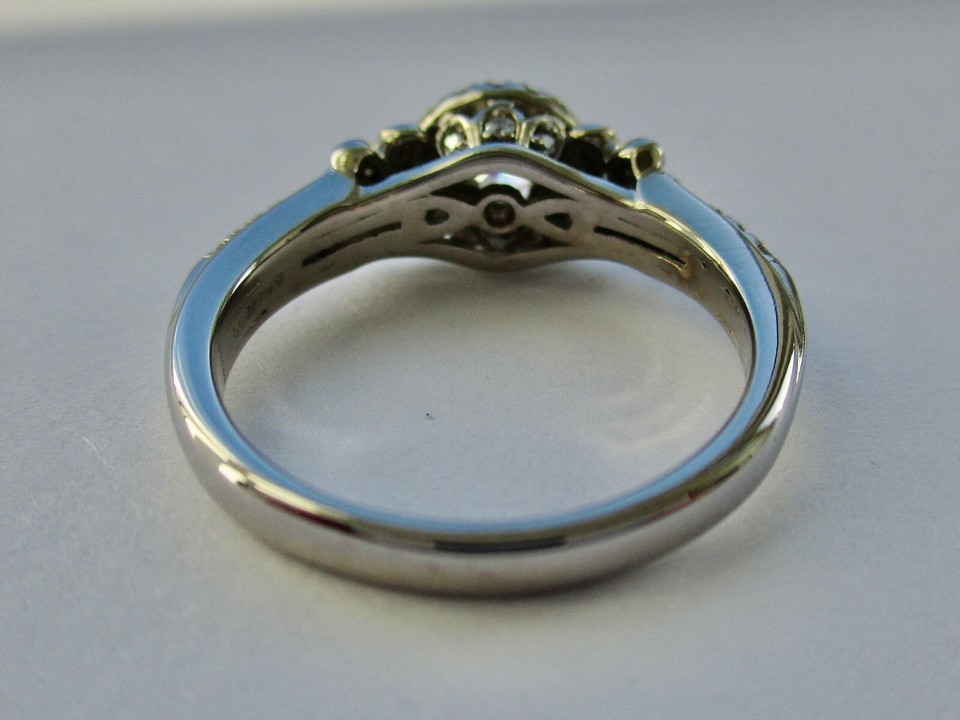 Emmy 18ct Gold 0.50 Point Diamond Halo Engagement Ring White Gold Size ...