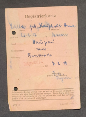 Post WW2 WWII German citizens registration card Registrierkarte Germany ...