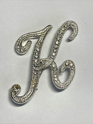 Vintage Napier Cursive Brooch Monogram Letter " K " Pin Bold Rhinestone ...