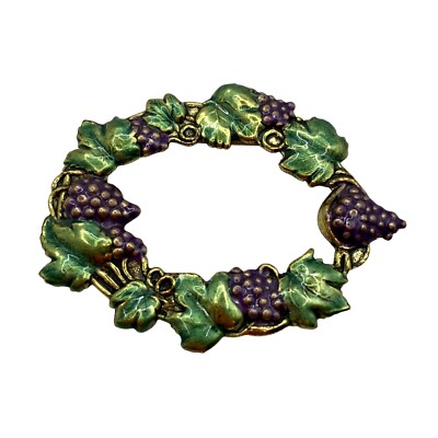 Vintage Brooch Pin Enamel Purple Grapes Green Leaves Gold-Tone | eBay