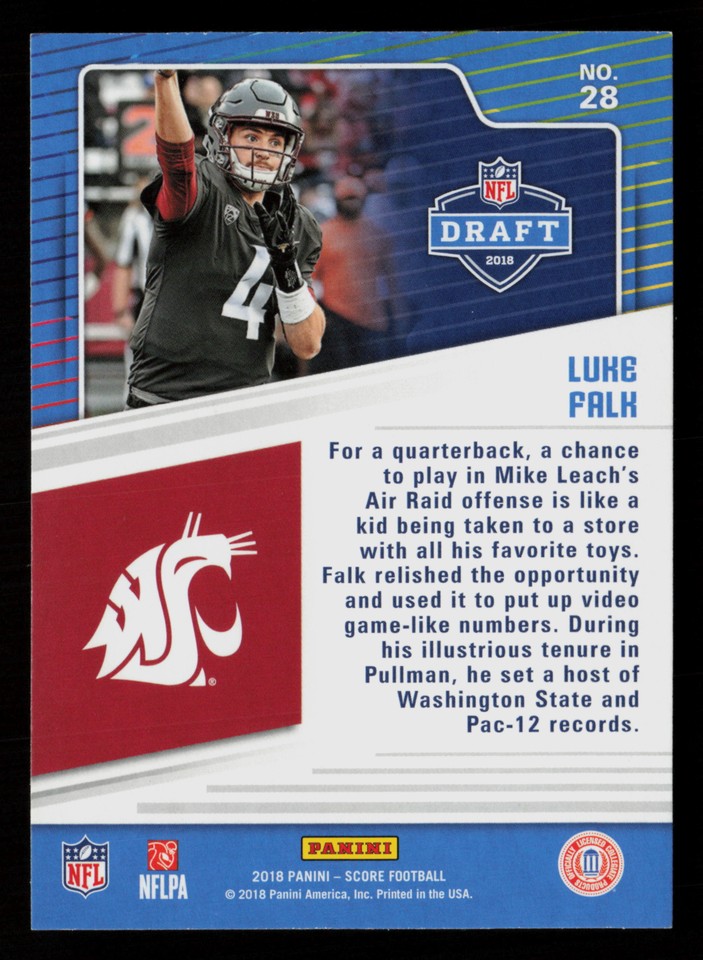 2018 Score #28 Luke Falk NFL Draft WSU Cougars Football Card | eBay