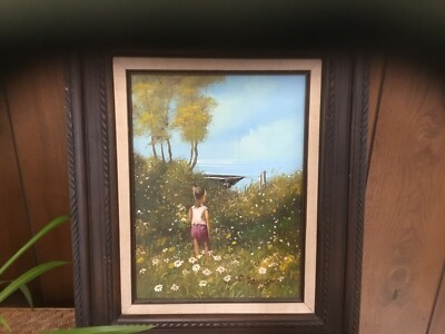 Painting by G. Dawson of little girl on the beach | eBay