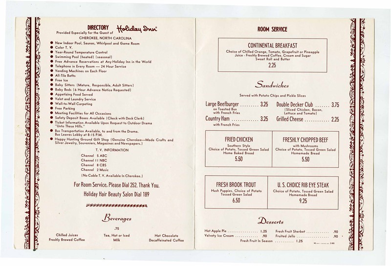 Cherokee Dining Room Holiday Inn Directory Room Service Cherokee North ...
