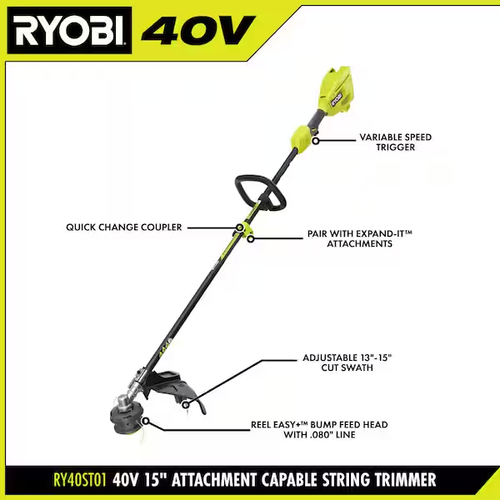 Ryobi RY40PH01 String Trimmer 40V 15 in. ExpandIt Attachment Capable ...