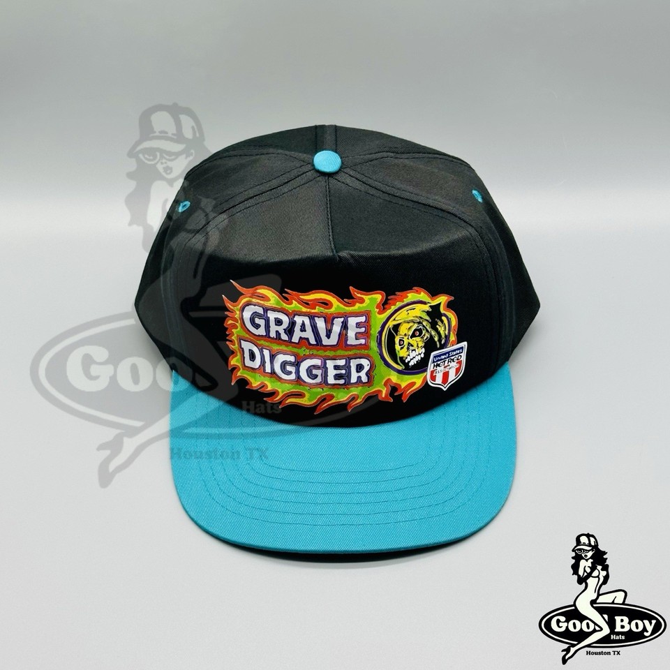 GRAVE DIGGER Hat Vintage Snapback Cap Black Teal Monster Jam Monster ...