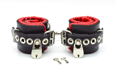 Locking Red Satin Lined Leather Wrist Bondage Cuffs by Axovus | eBay