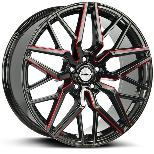 Shift H33 Spring 22x9 5x115 15 Black Milled Red Wheels(4) 74.1 22" inch ...