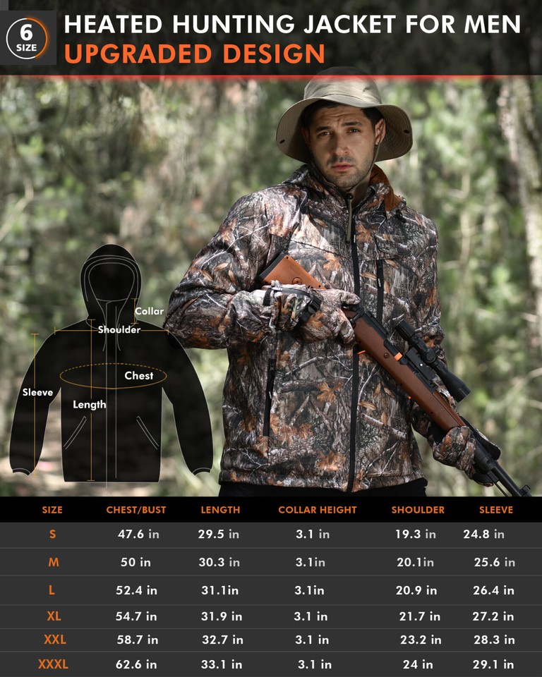 Heated Hunting Jacket with Battery, Heated Coat with Detachable Hood | eBay
