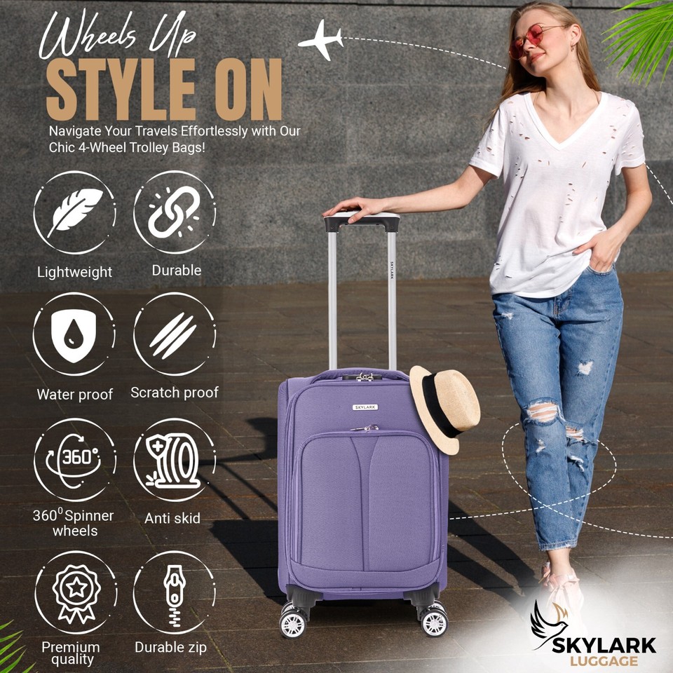 4 Wheel Suitcase Large XL Medium Cabin Expandable Lightweight Soft ...