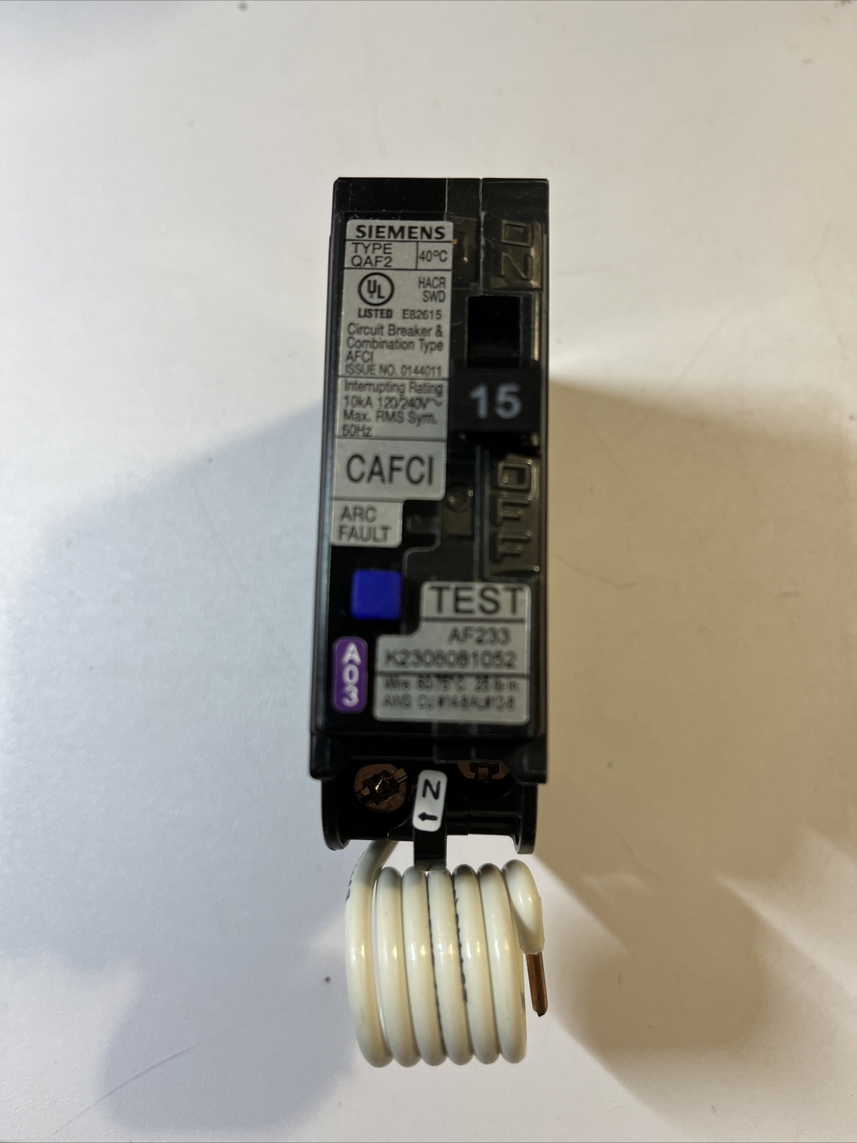 Siemens 15A Amp 1 Pole Combination AFCI arc fault Breaker QA115AFC type ...