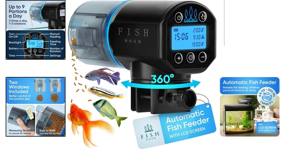 Blue Automatic Fish Feeder - Adjustable Portion Control for Small Tanks ...