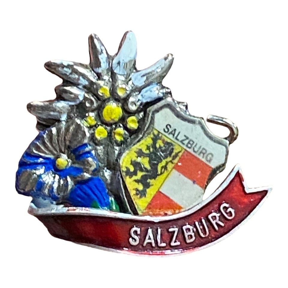 Salzburg Austria Edelweiss Souvenir Brooch Lapel Hat Pin Crest Coat Of ...