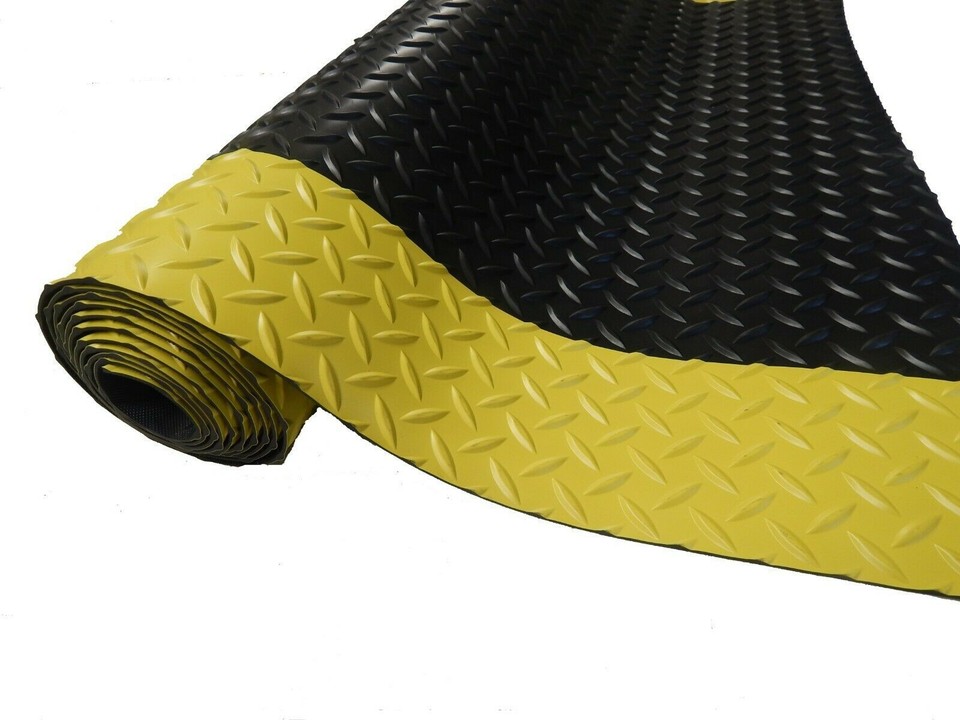4' Width 1/8" thick Diamond Rubber Runners Matting Yellow Border Choose ...