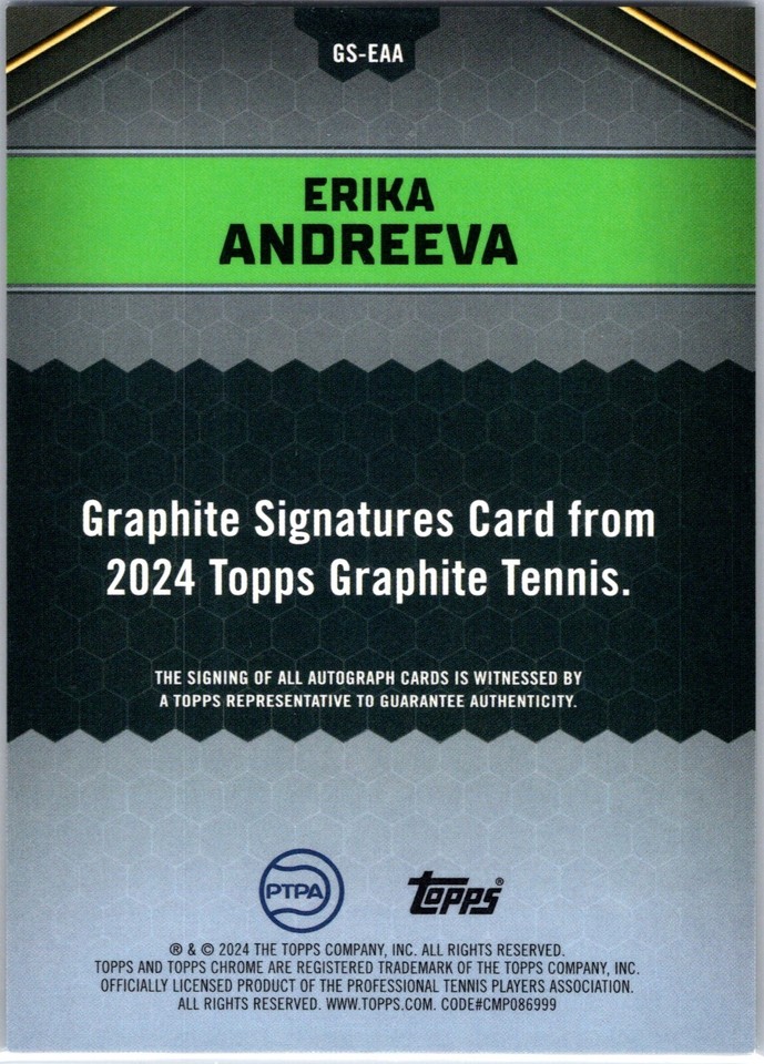 2024 Topps Graphite Chrome Erika Andreeva Gold Refractor RC Autograph ...