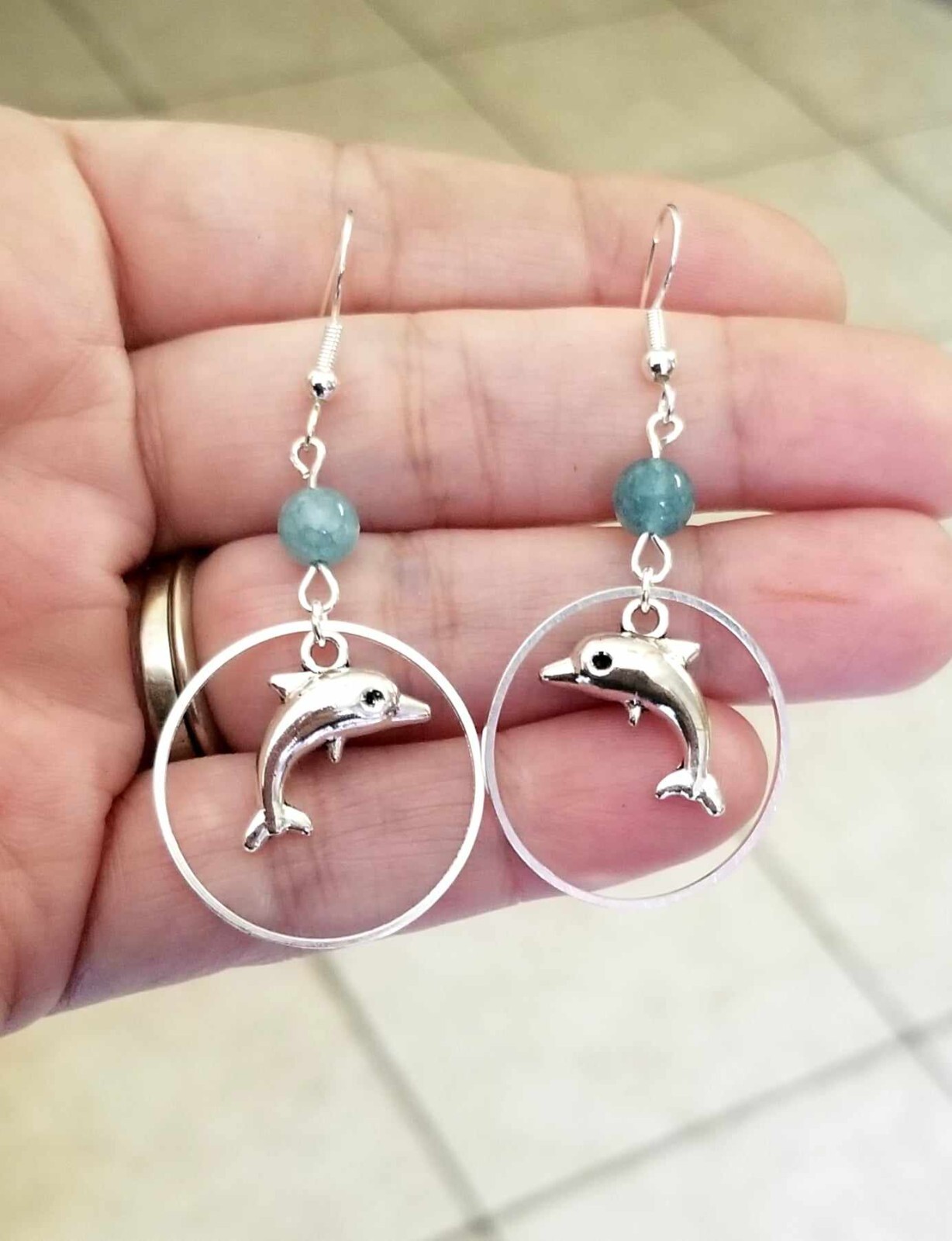 Silver Dolphin Earrings, Aquamarine Earrings, Dolphin Dangle Earrings ...