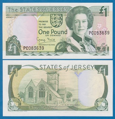 States of Jersey 1 Pound P 20 UNC Signature 4, P-20a Queen Elizabeth II ...