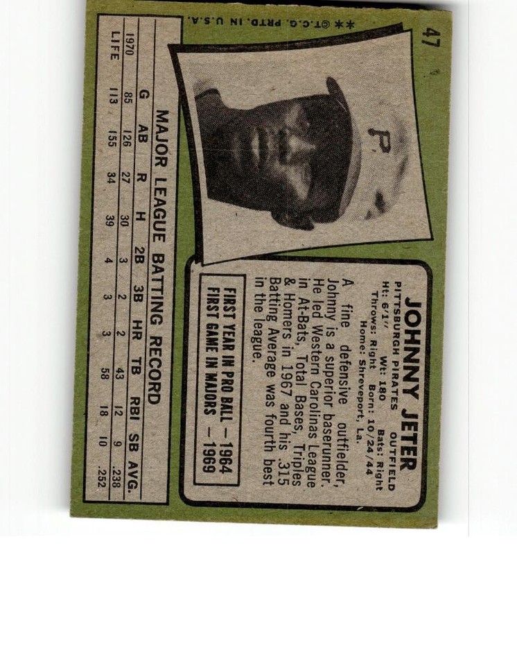 JOHNNY JETER 1971 Topps #47 B1001R1S101P39 FREE SHIPPING | eBay