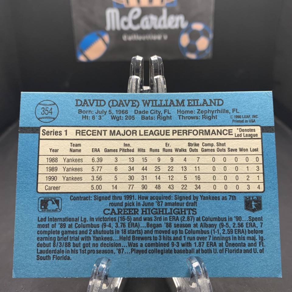 1991 Donruss Dave Eiland #354 New York Yankees | eBay