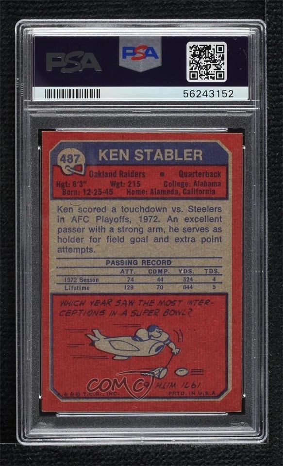 1973 Topps Ken Stabler #487 PSA 8 Rookie RC HOF | eBay