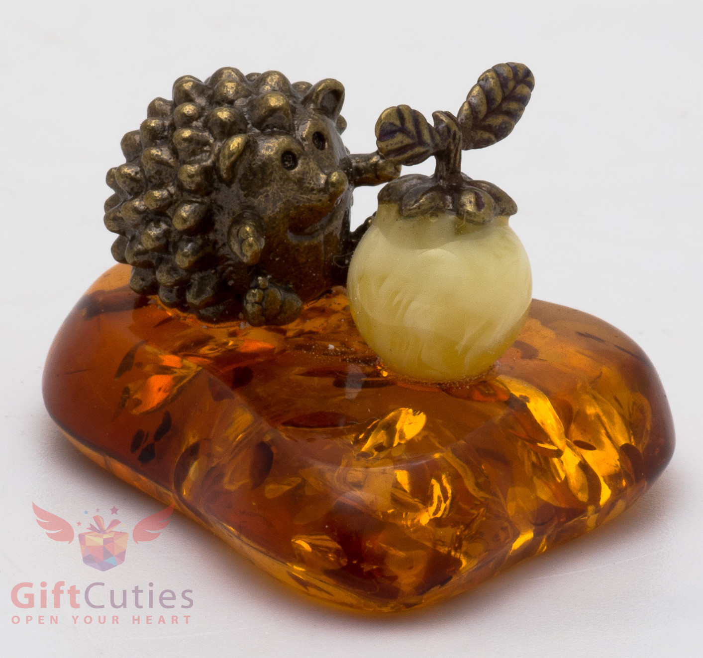 Solid Brass Amber Figurine of Hedgehog with Apple Totem talisman ...
