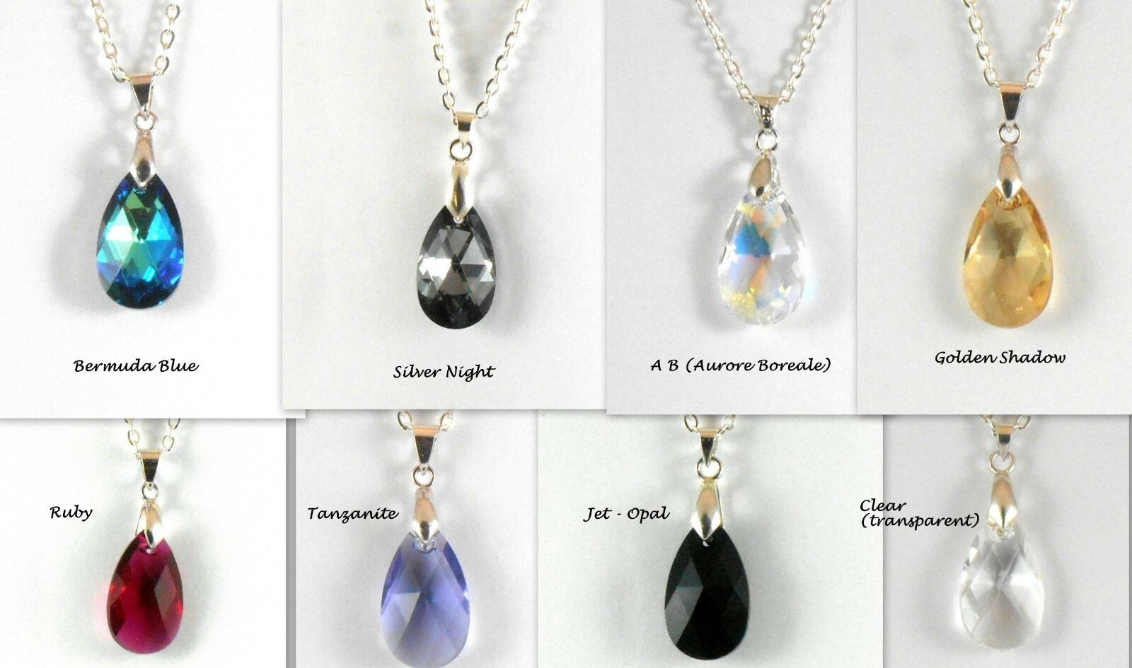 Sterling Silver Pendant Necklace Swarovski Crystal Drop Colors Gift 13 ...