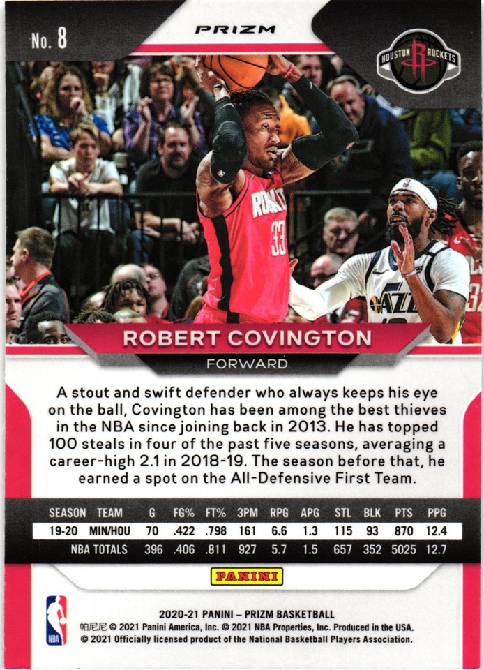 2020-21 Panini Prizm #8 Robert Covington Silver Houston Rockets | eBay