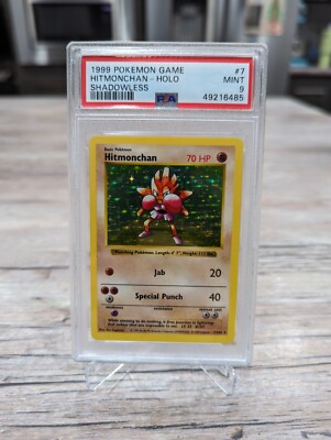 Pokemon TCG - Shadowless Base Set - Hitmonchan Holo PSA 9 Mint - 7/102 ...