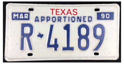 Texas 1990 APPORTIONED TRUCK License Plate R-4189! | eBay