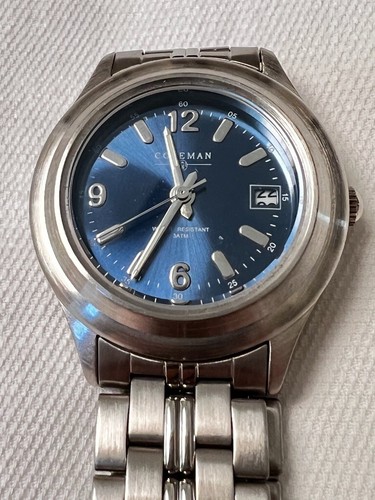 Vintage Coleman Mens Watch 40 161 Blue Face Stainless Steel Analog #9 ...