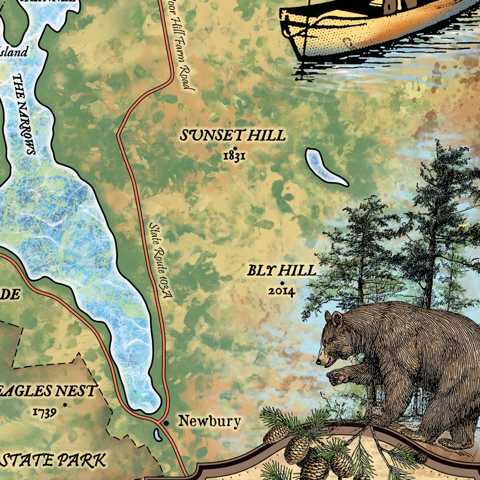 Lake Sunapee New Hampshire Map Art Print Poster Vintage Wall Home Decor ...