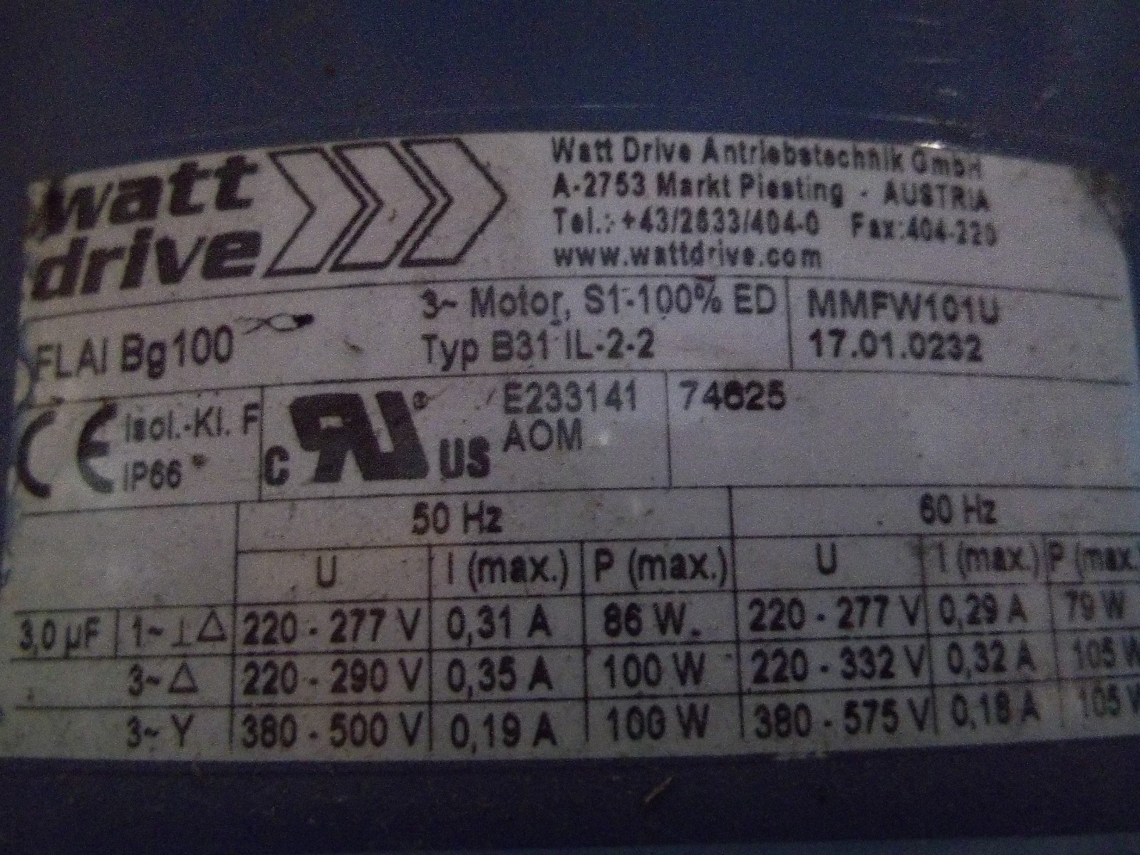 WATT DRIVE DIEQUA SUZ 506S WN MOTOR GEAR FLAI BG100 B31 IL-2-2 17.01. ...